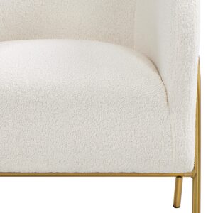 Yaheetech Accent Chair, Modern Barrel Chair, Boucle Fabric Vanity Chair with Golden Legs, Cozy Fuzzy Armchair for Living Room Makeup Room Bedroom Reading Nook Ivory