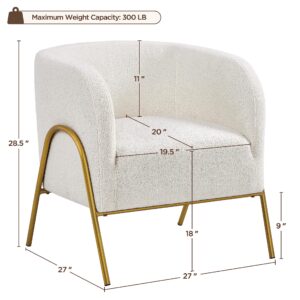 Yaheetech Accent Chair, Modern Barrel Chair, Boucle Fabric Vanity Chair with Golden Legs, Cozy Fuzzy Armchair for Living Room Makeup Room Bedroom Reading Nook Ivory