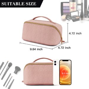 Telena Makeup Bag Large Capacity Travel Cosmetic Bag Portable Lightweight Makeup Organizer Bags for Women with Handle and Divider Open Flat Light Pink