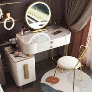 enwemahi vanity desk with mirror and lights, makeup vanity with lights and makeup chair, led makeup mirror 3 colors dimmable, small vanity desk for bedroom, boudoir, girlfriend gift