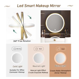 EnweMahi Vanity Desk with Mirror and Lights, Makeup Vanity with Lights and Makeup Chair, Led Makeup Mirror 3 Colors Dimmable, Small Vanity Desk for Bedroom, Boudoir, Girlfriend Gift