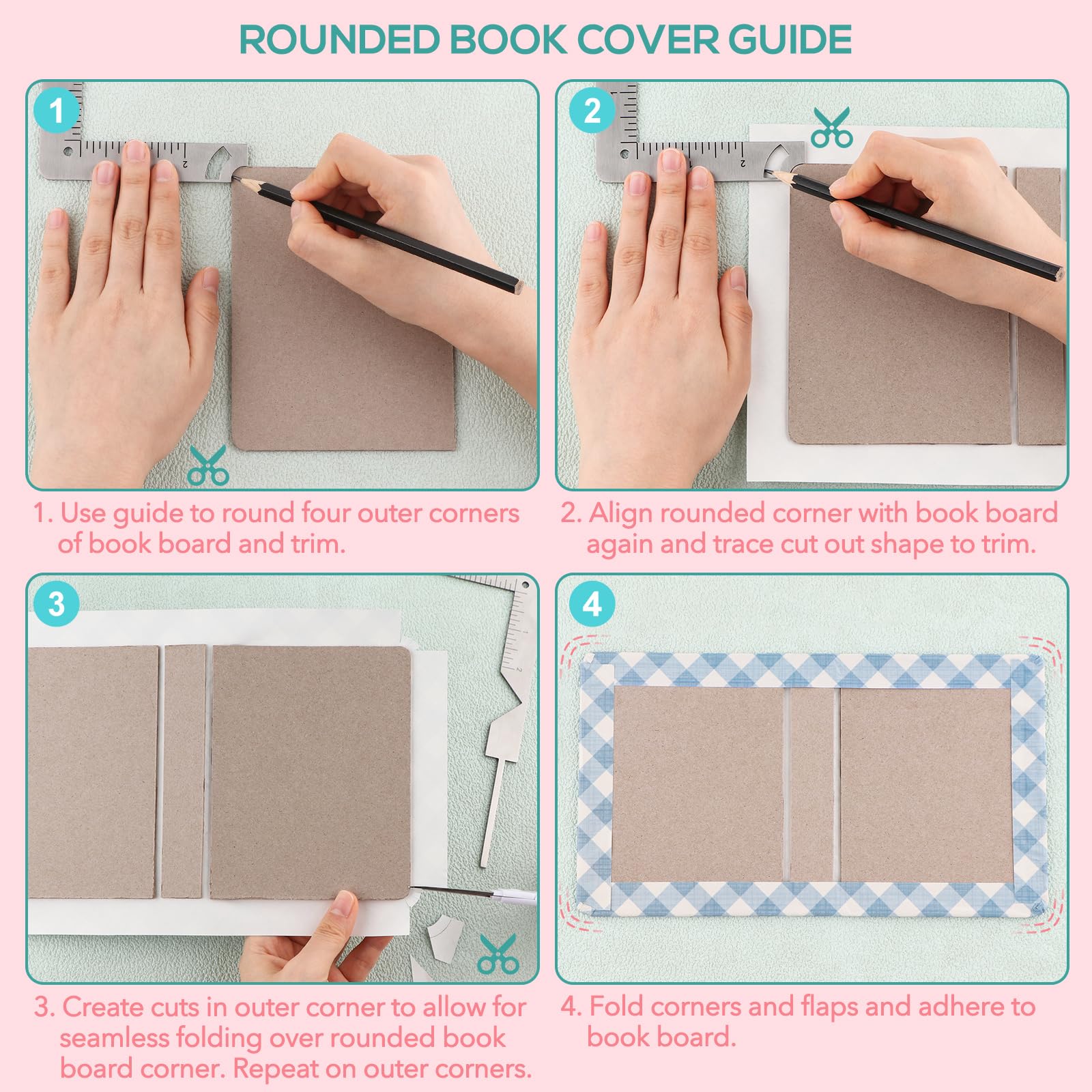 Briartw 2pcs/Set,Book Cover Guide,5-in-1 Stainless Steel Metal Bookbinding Cover Tool for Making Book Cover Creating Book Covers Out of Chipboard Simple-adding Personal Touch to A Notebook or Album