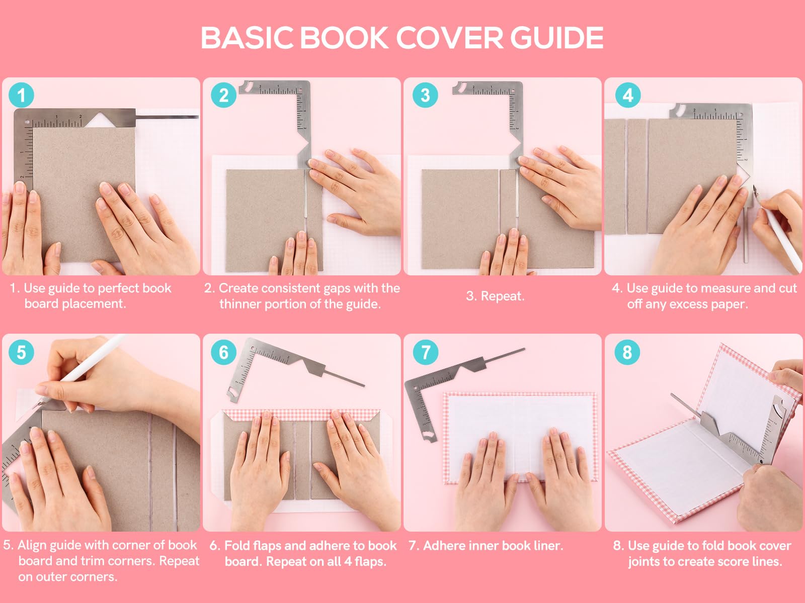 Briartw 2pcs/Set,Book Cover Guide,5-in-1 Stainless Steel Metal Bookbinding Cover Tool for Making Book Cover Creating Book Covers Out of Chipboard Simple-adding Personal Touch to A Notebook or Album