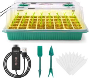 ryscam seed starter tray with grow light, 40-cell seed starter kit, seedling starter trays kit with humidity domes, automatic timer, adjustable light indoor gardening plant germination trays