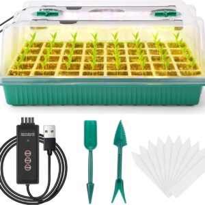 Ryscam Seed Starter Tray with Grow Light, 40-Cell Seed Starter Kit, Seedling Starter Trays Kit with Humidity Domes, Automatic Timer, Adjustable Light Indoor Gardening Plant Germination Trays