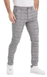 plaid&plain men's plaid pants skinny dress pants for men skinny chino pants men 7301 plaid-11-28x30