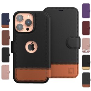 iphone 15 pro max wallet case for women and men, case with card holder [slim & protective] for apple 15 pro max (6.7”), vegan leather i-phone cover, phone case, black & brown, sandy night