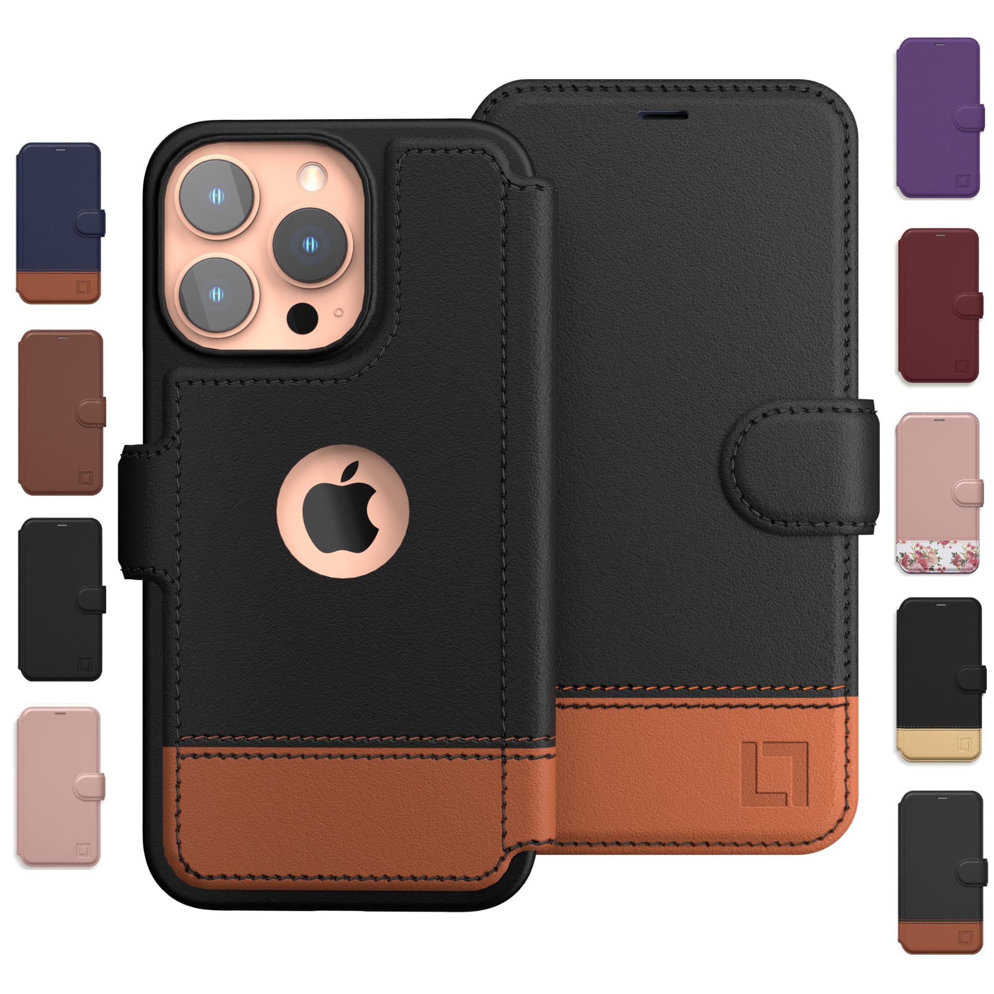 iPhone 15 Pro Max Wallet Case for Women and Men, Case with Card Holder [Slim & Protective] for Apple 15 Pro Max (6.7”), Vegan Leather i-Phone Cover, Phone Case, Black & Brown, Sandy Night