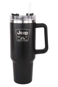 jeep adventure is everywhere since 1941 tent badge logo 40 oz insulated travel mug tumbler with handle | double wall vacuum sealed stainless steel cup w/straw and lid (black)