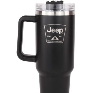 Jeep Adventure is Everywhere Since 1941 Tent Badge Logo 40 oz Insulated Travel Mug Tumbler with Handle | Double Wall Vacuum Sealed Stainless Steel Cup w/Straw and Lid (Black)