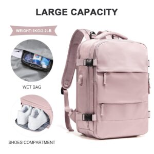 coowoz Large Travel Backpack For Women Men,Carry On Backpack Flight Approved,Hiking Backpack Waterproof Outdoor Rucksack Casual Daypack Fit 15.6 Inch Laptop Shoes Compartment (Pink Purple-L)