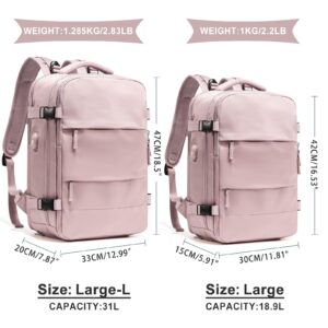 coowoz Large Travel Backpack For Women Men,Carry On Backpack Flight Approved,Hiking Backpack Waterproof Outdoor Rucksack Casual Daypack Fit 15.6 Inch Laptop Shoes Compartment (Pink Purple-L)