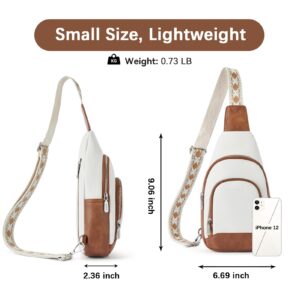 BOSTANTEN Sling Bag for Women Crossbody Purse Crossbody Bag Leather Chest Bag with Adjustable Guitar Strap for Travel, Beige