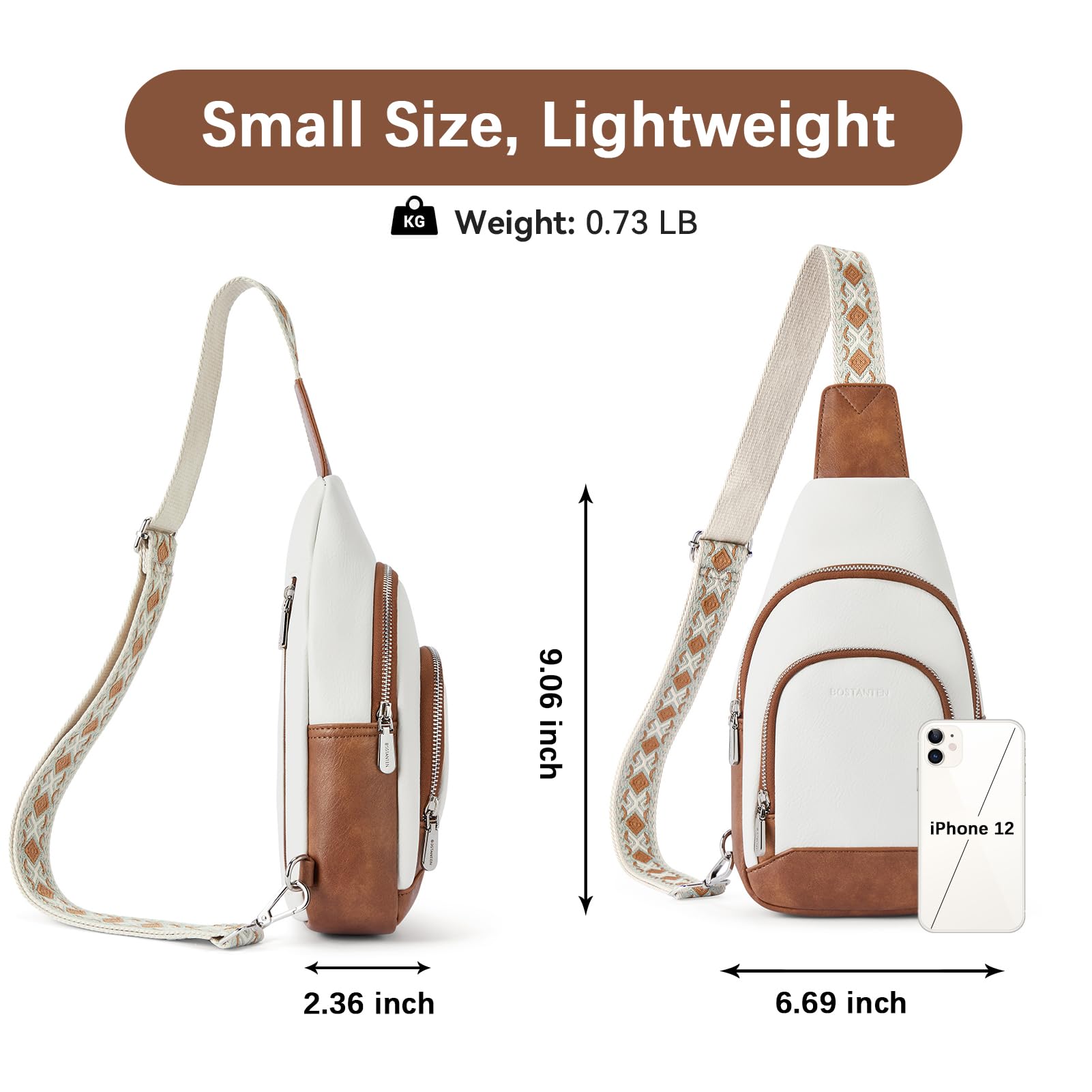 BOSTANTEN Sling Bag for Women Crossbody Purse Crossbody Bag Leather Chest Bag with Adjustable Guitar Strap for Travel, Beige