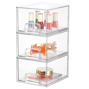 syntus 3 piece set stackable makeup organizers, 4.4'' tall acrylic drawer organizer, clear plastic cosmetics storage drawers for vanity, undersink, bathroom organizer, skincare, kitchen cabinets