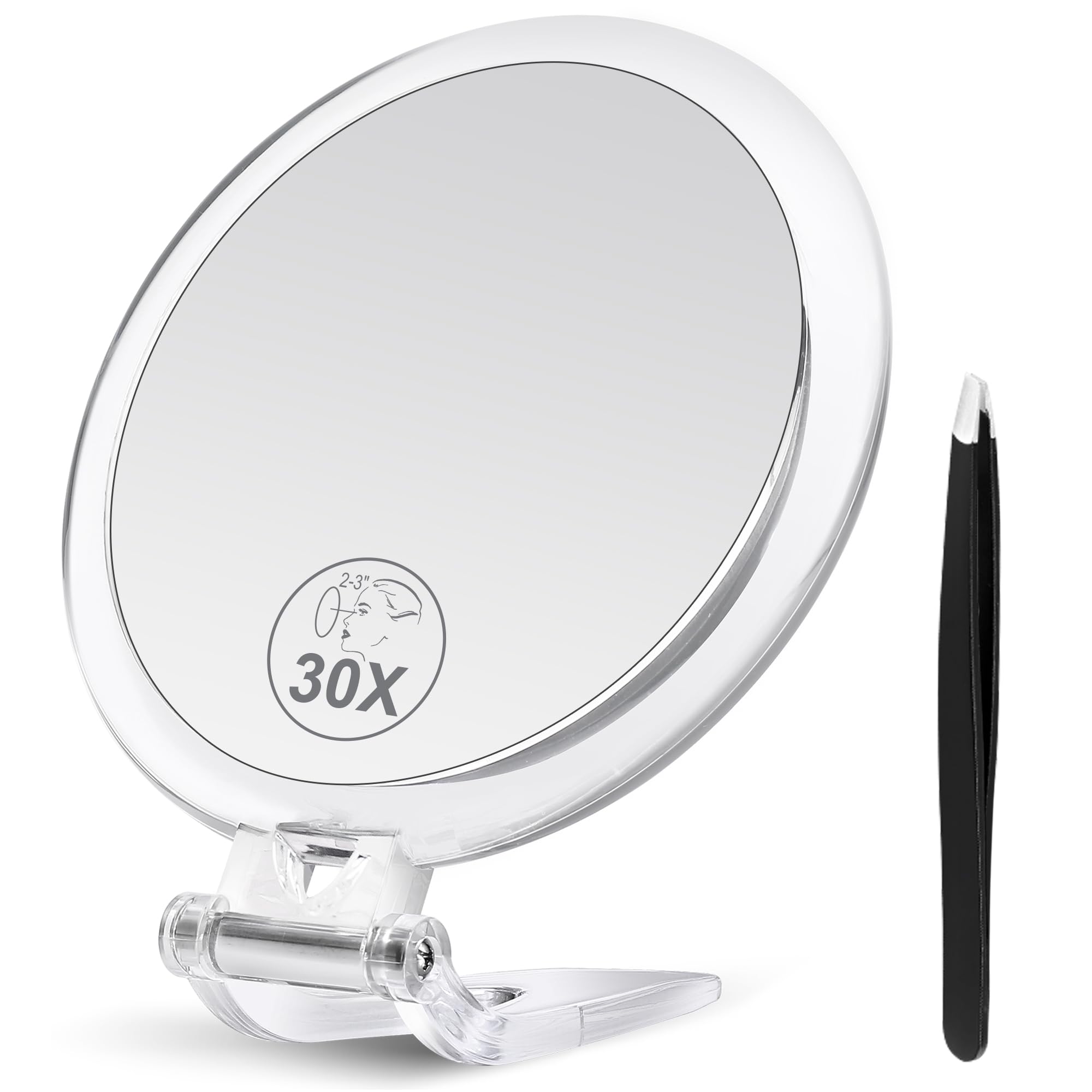 B Beauty Planet 30X Magnifying Mirror, Magnifying Mirror with Stand and Tweezers, Handheld Mirror with 30X/1X Magnification, Compact Mirror for Traveling, 30X Makeup Mirror for Pluck Eyebrows