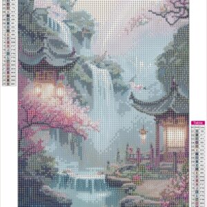 MXJSUA DIY 5D Diamond Art Painting Kits for Adults Diamond Art Waterfall Sakura Landscape Diamond Art Painting Full Drill Crystal Rhinestone Embroidery Craft Kits for Home Wall Decor Gifts, 12x16inch