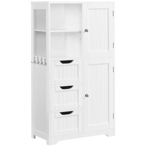 Yaheetech Bathroom Floor Cabinet 42″, Freestanding Storage Cabinet with 3 Drawers, 2 Open Shelves and 2 Doors, Wooden Storage Organizer with Adjustable Shelves for Bathroom, Living Room, Kitchen