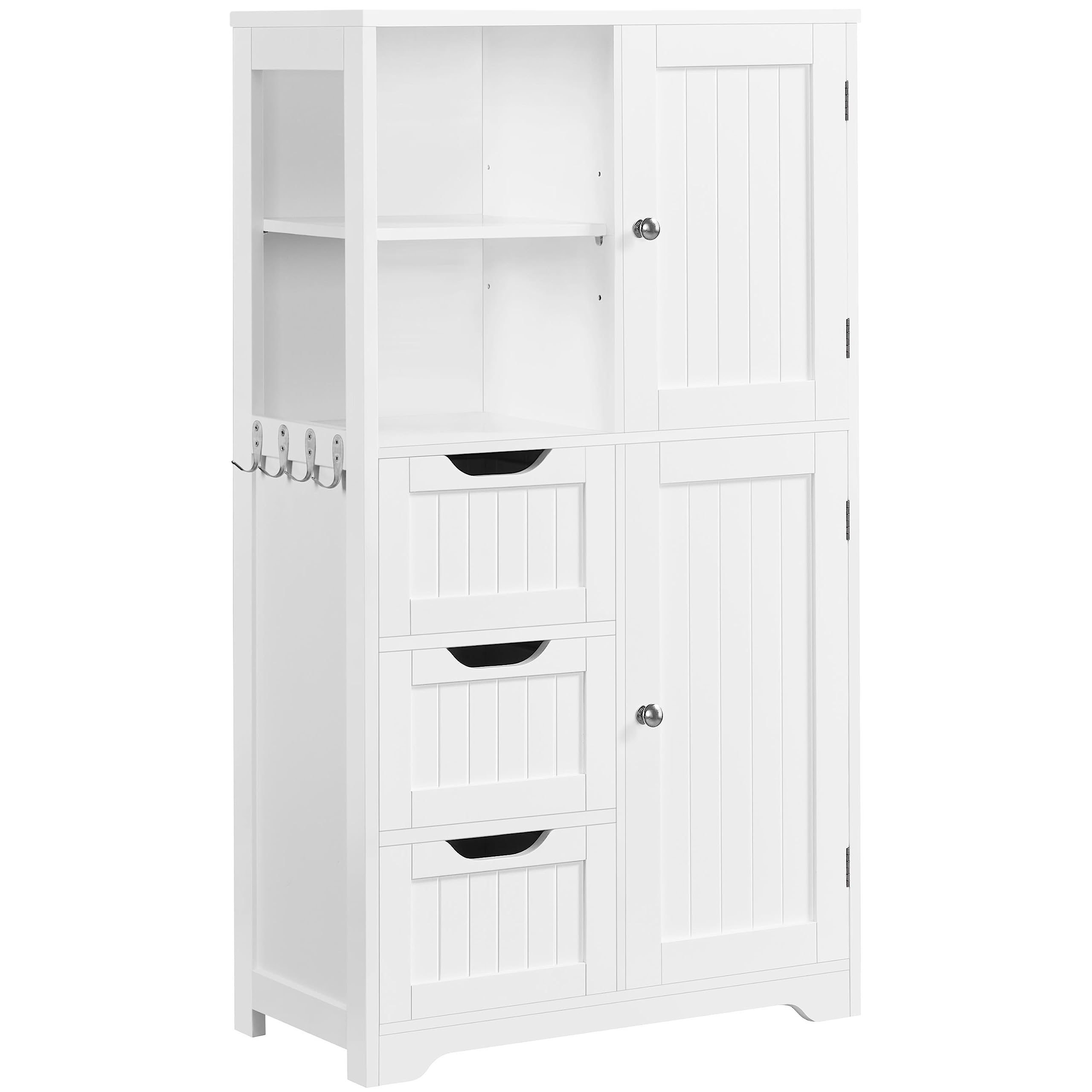 Yaheetech Bathroom Floor Cabinet 42″, Freestanding Storage Cabinet with 3 Drawers, 2 Open Shelves and 2 Doors, Wooden Storage Organizer with Adjustable Shelves for Bathroom, Living Room, Kitchen