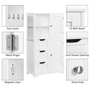 Yaheetech Bathroom Floor Cabinet 42″, Freestanding Storage Cabinet with 3 Drawers, 2 Open Shelves and 2 Doors, Wooden Storage Organizer with Adjustable Shelves for Bathroom, Living Room, Kitchen