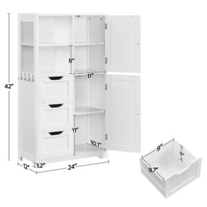 Yaheetech Bathroom Floor Cabinet 42″, Freestanding Storage Cabinet with 3 Drawers, 2 Open Shelves and 2 Doors, Wooden Storage Organizer with Adjustable Shelves for Bathroom, Living Room, Kitchen