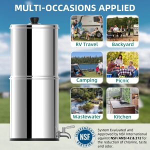 YITAHOME Gravity-fed Water Filter System, 2.25-Gallon 304 Stainless-Steel Gravity Water Purifier System, Countertop Filter System with 2 Filters, Stainless Steel Water Spigot