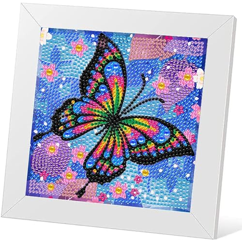 Nzhidey Butterfly Diamond Art Kits for Kids-Butterflies Diamond Art Painting Kits for Kids with Frame,Butterfly Diamond Art for Kids with Beautiful Package for Gift (6x6 inch)