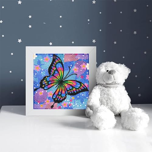 Nzhidey Butterfly Diamond Art Kits for Kids-Butterflies Diamond Art Painting Kits for Kids with Frame,Butterfly Diamond Art for Kids with Beautiful Package for Gift (6x6 inch)