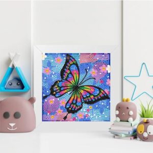 Nzhidey Butterfly Diamond Art Kits for Kids-Butterflies Diamond Art Painting Kits for Kids with Frame,Butterfly Diamond Art for Kids with Beautiful Package for Gift (6x6 inch)