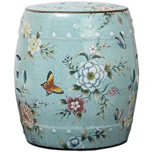 jenkem decorative ceramic garden stool, glazed hand-painted floral changing stool, suitable for living room, balcony, garden, etc. (color : light blue)