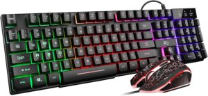 rii gaming keyboard and mouse set, multiple color rainbow led backlit multimedia pc gaming keyboard,office keyboard colorful breathing backlit gaming mouse for working or primer gaming,office device