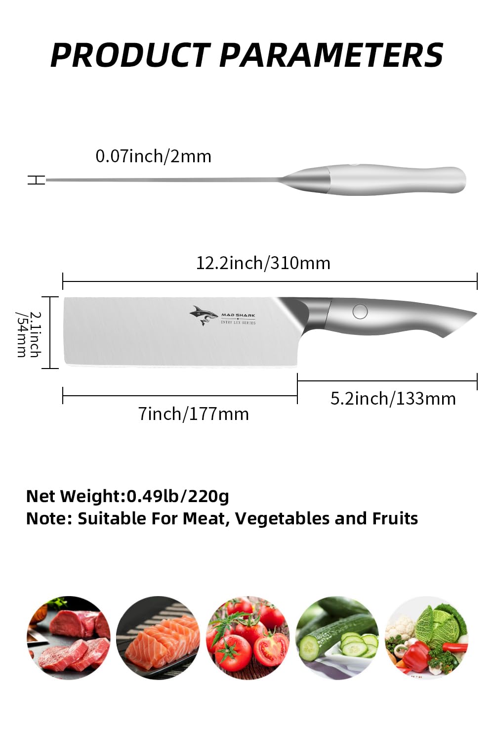 MAD SHARK Nakiri Vegetable Chef Knife 7 Inch, Razor Sharp Usuba Knife, Multipurpose Chopping Knife with Precision and Beauty, for Home and Kitchen