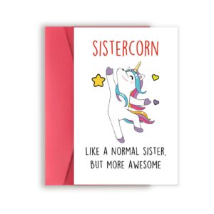 yikalus funny sistercorn birthday card for her, great bday gifts for sister, cute unicorn birthday card for best friends, best bday gift idea for bestie