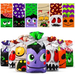 funrous 48 pcs halloween drawstring treat bags bulk halloween plastic candy goodie bags trick or treat party gift bags for kids birthday halloween theme party favors supplies