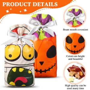 Funrous 48 Pcs Halloween Drawstring Treat Bags Bulk Halloween Plastic Candy Goodie Bags Trick or Treat Party Gift Bags for Kids Birthday Halloween Theme Party Favors Supplies