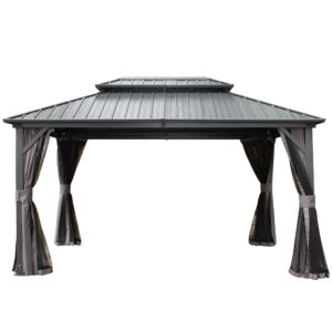 evedy 10' x 12' hardtop gazebo outdoor aluminum gazebos grill with galvanized steel double canopy for patios deck backyard,curtains&netting