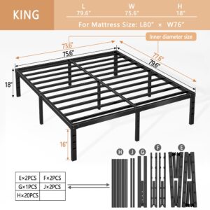 Kix Nox King Size Metal Bed Frame, 18" Heavy Duty, No Box Spring Needed, Under Bed Storage, Durable, Easy Assembly, Compatible with Headboard/Footboard, 5-Year Warranty