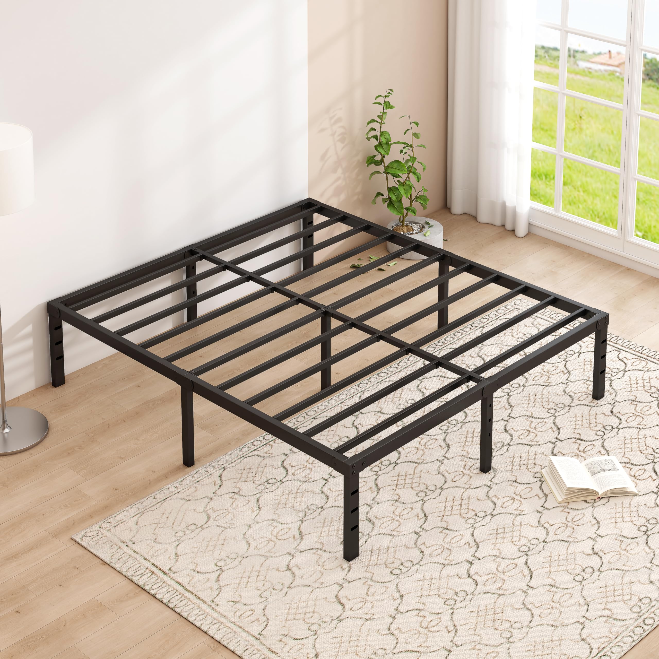 Kix Nox King Size Metal Bed Frame, 18" Heavy Duty, No Box Spring Needed, Under Bed Storage, Durable, Easy Assembly, Compatible with Headboard/Footboard, 5-Year Warranty