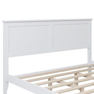 MERITLINE Queen Size Platform Bed Frame with Headboard/Solid Wood Foundation with Wood Slat Support/No Box Spring Needed/Easy Assembly (White)