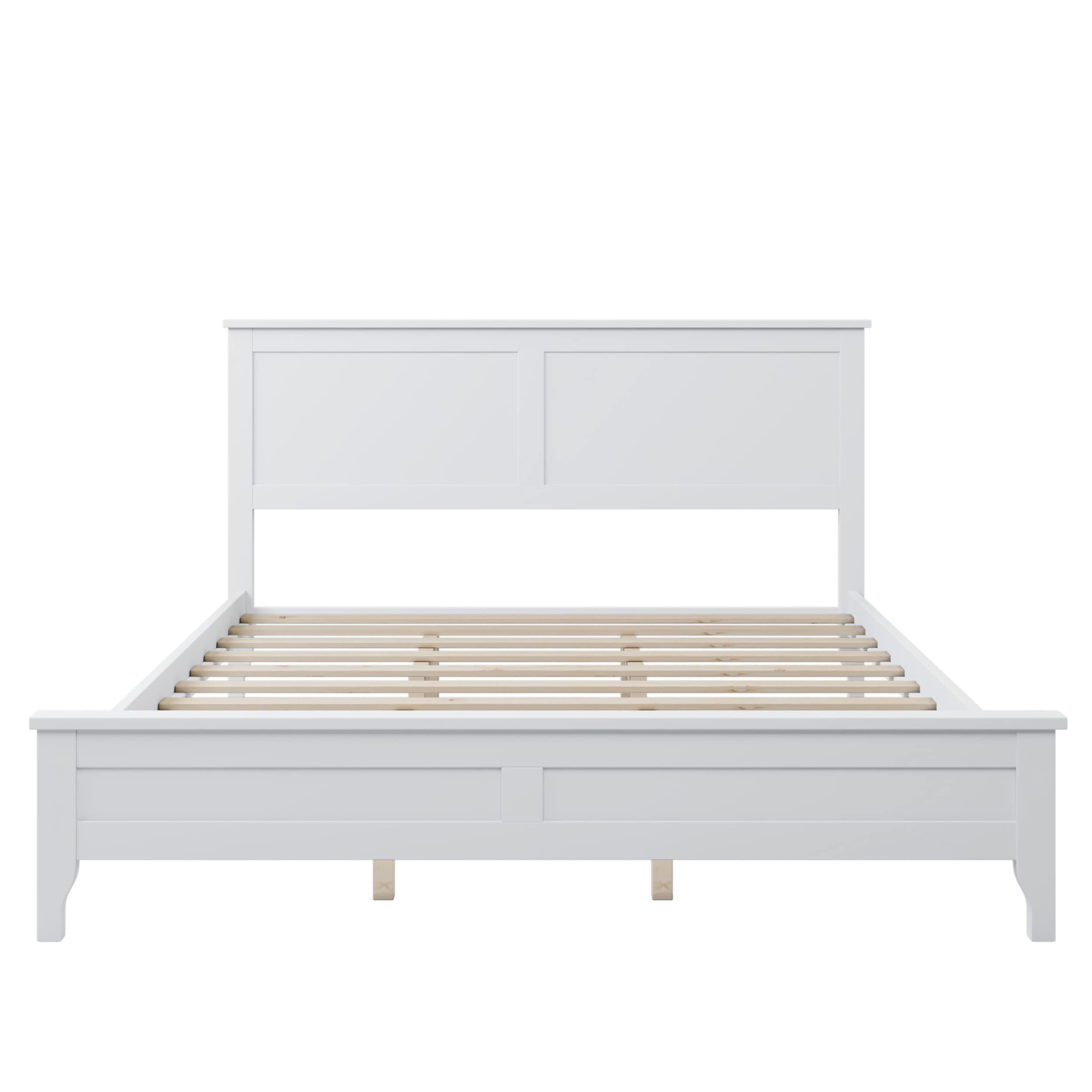 MERITLINE Queen Size Platform Bed Frame with Headboard/Solid Wood Foundation with Wood Slat Support/No Box Spring Needed/Easy Assembly (White)