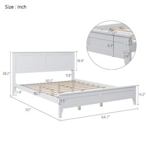 MERITLINE Queen Size Platform Bed Frame with Headboard/Solid Wood Foundation with Wood Slat Support/No Box Spring Needed/Easy Assembly (White)