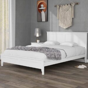 MERITLINE Queen Size Platform Bed Frame with Headboard/Solid Wood Foundation with Wood Slat Support/No Box Spring Needed/Easy Assembly (White)