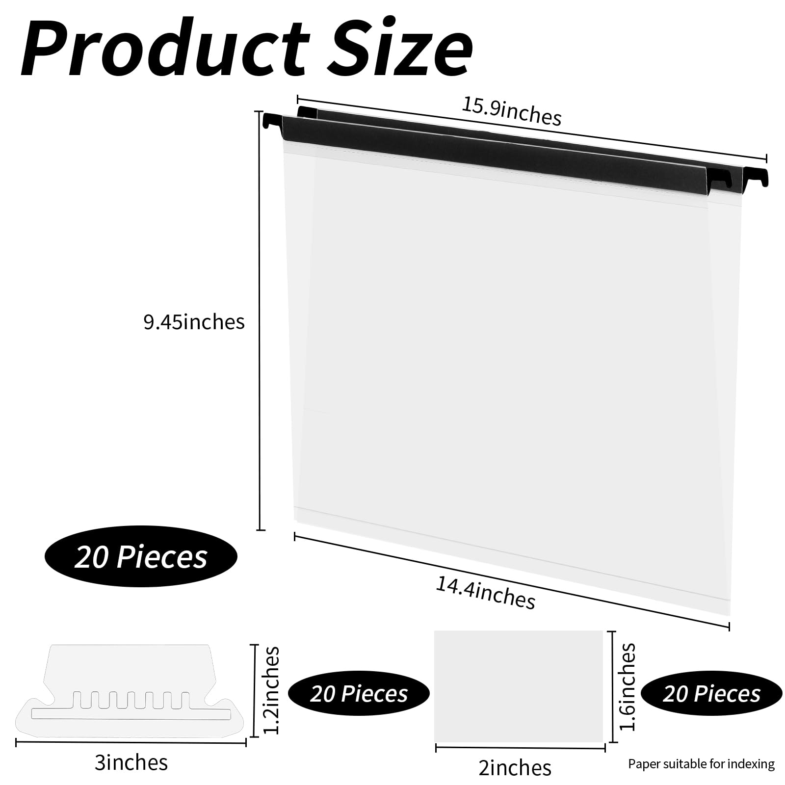 20 Pieces Clear Hanging File Folders Legal Size with Tabs and Inserts Poly Hanging Folders 8.5x14inch Transparent Hanging Document Folder Heavy Duty Filing Cabinet Folders for Medical Charts Office