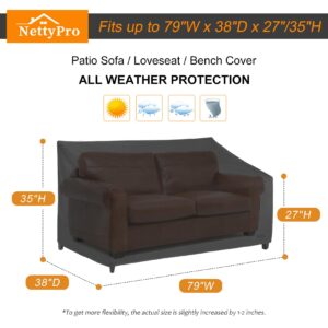 NettyPro Patio Furniture Sofa Cover Waterproof Heavy Duty Outdoor Couch Cover 3 Seater, 79" Wx 38" Dx 35" H, Black