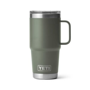 YETI Rambler 20 oz Travel Mug, Stainless Steel, Vacuum Insulated with Stronghold Lid, Camp Green