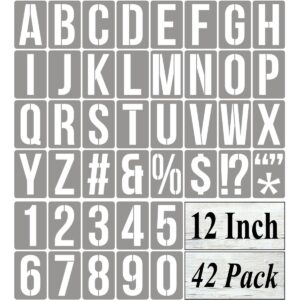 12 inch alphabet letter stencils for painting - 42 pack letter and number stencil templates with signs for painting on wood, reusable numbers and letters stencils for chalkboard wood signs & wall art