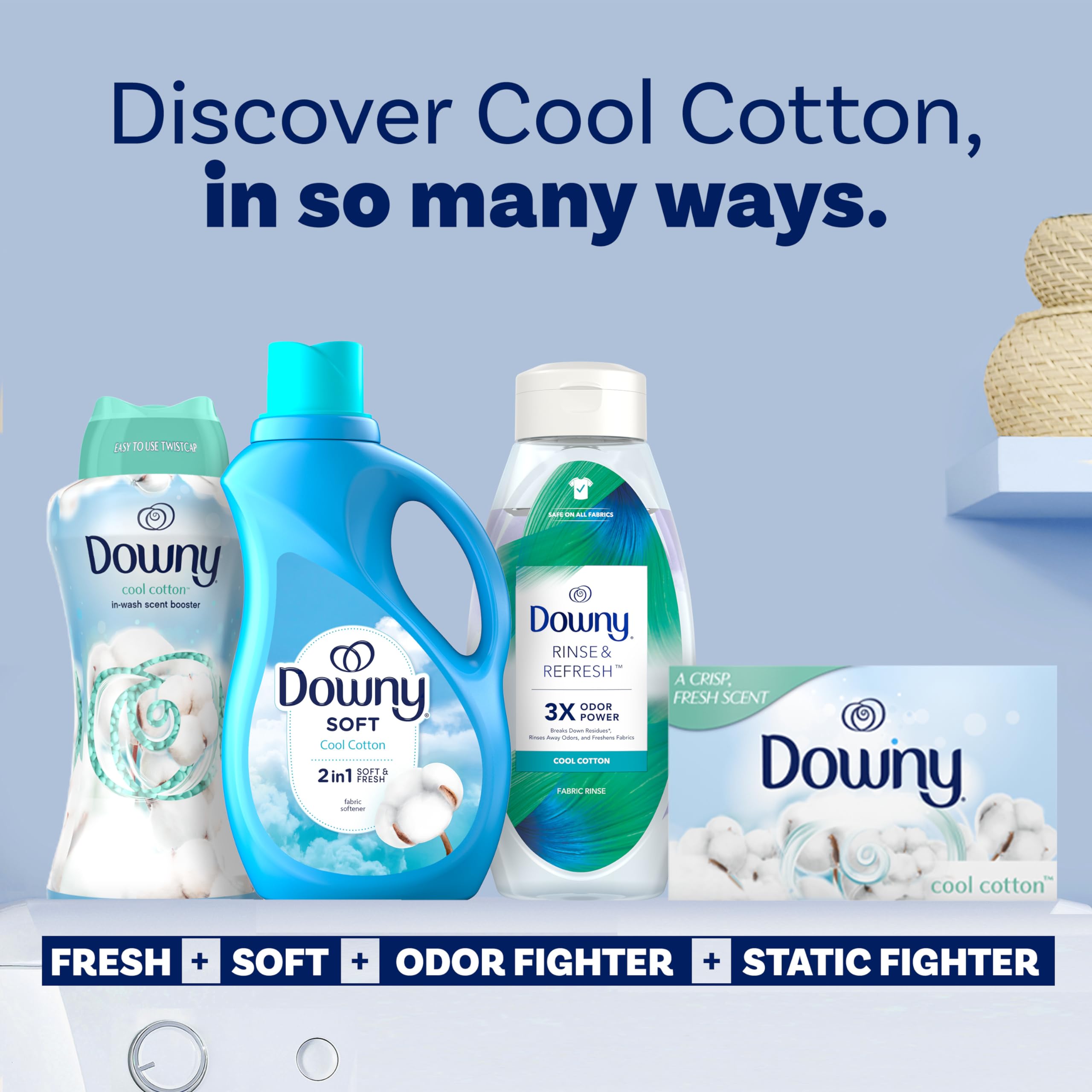 Downy Fabric Softener Liquid, Cool Cotton Scent, 111 fl oz, 150 Loads