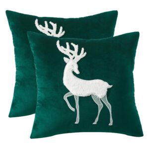 tosleo christmas pillowcases 18 x 18 inch set of 2 dark green christmas deer throw pillow cover christmas pillow case christmas party decorations winter holiday cushion case