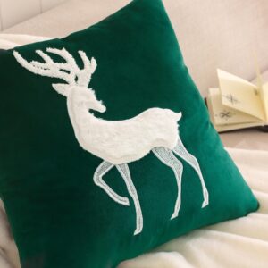 Tosleo Christmas Pillowcases 18 x 18 inch Set of 2 Dark Green Christmas Deer Throw Pillow Cover Christmas Pillow case Christmas Party Decorations Winter Holiday Cushion Case