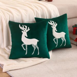 Tosleo Christmas Pillowcases 18 x 18 inch Set of 2 Dark Green Christmas Deer Throw Pillow Cover Christmas Pillow case Christmas Party Decorations Winter Holiday Cushion Case